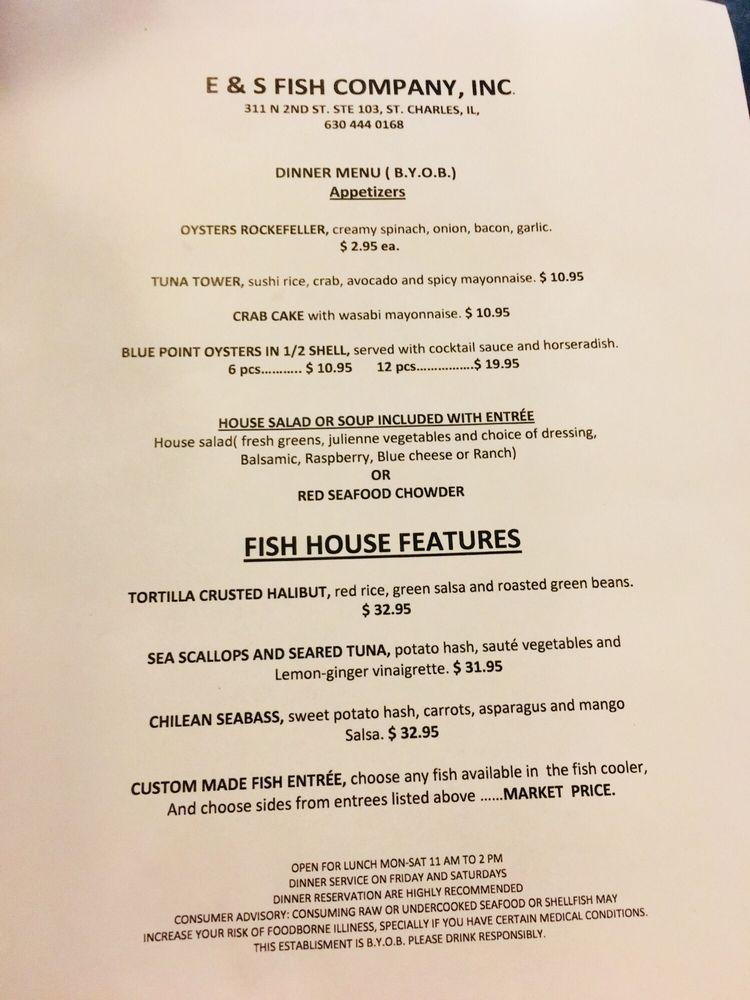 Menu at E&S Fish Company restaurant, St. Charles