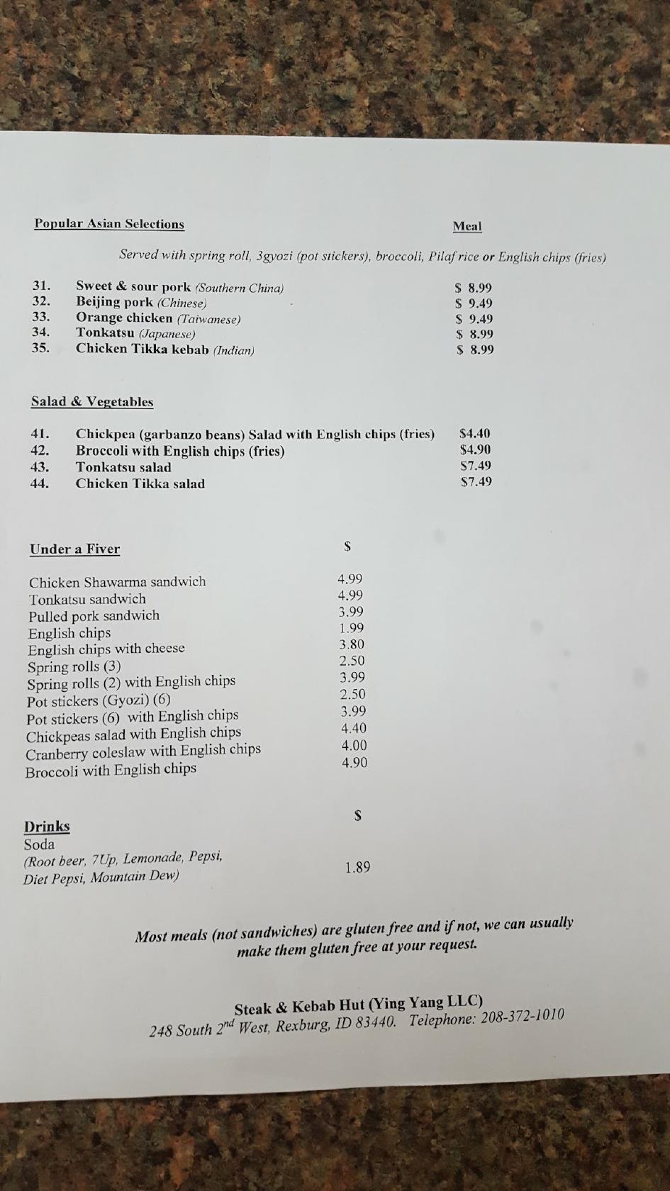 Menu at Kebab Hut - Rexburg steakhouse, Rexburg
