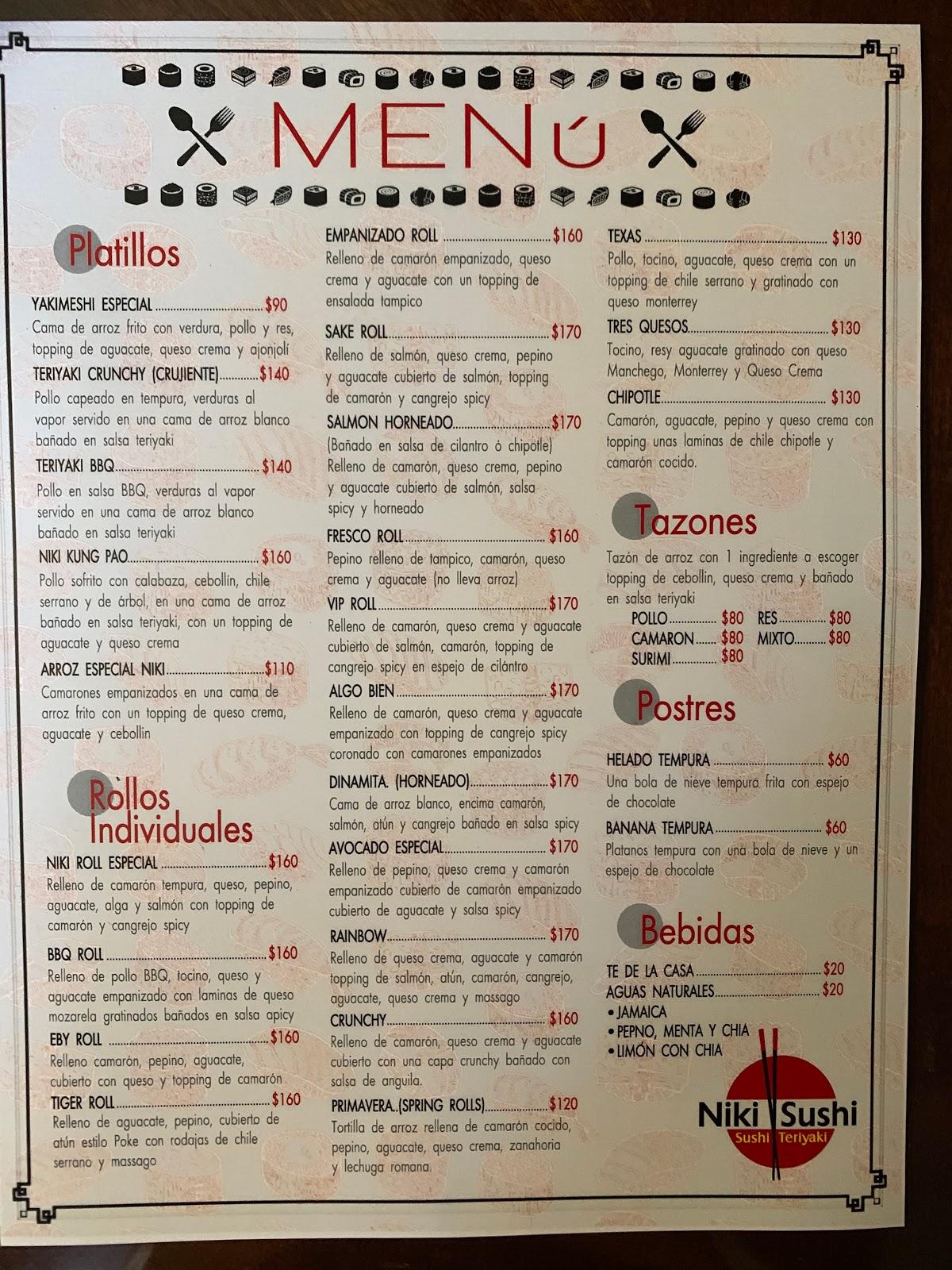 Menu at Niki Sushi Mirador restaurant, Tijuana, Blvd El Mirador 1232 ...