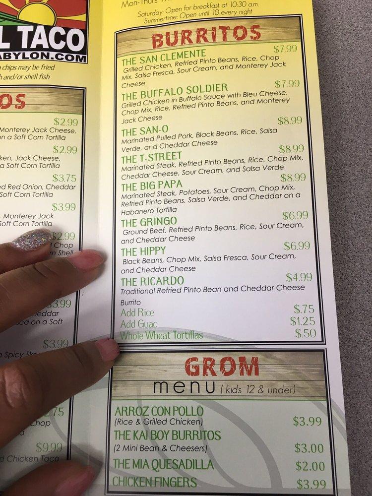 Menu at Swell Taco restaurant, Babylon
