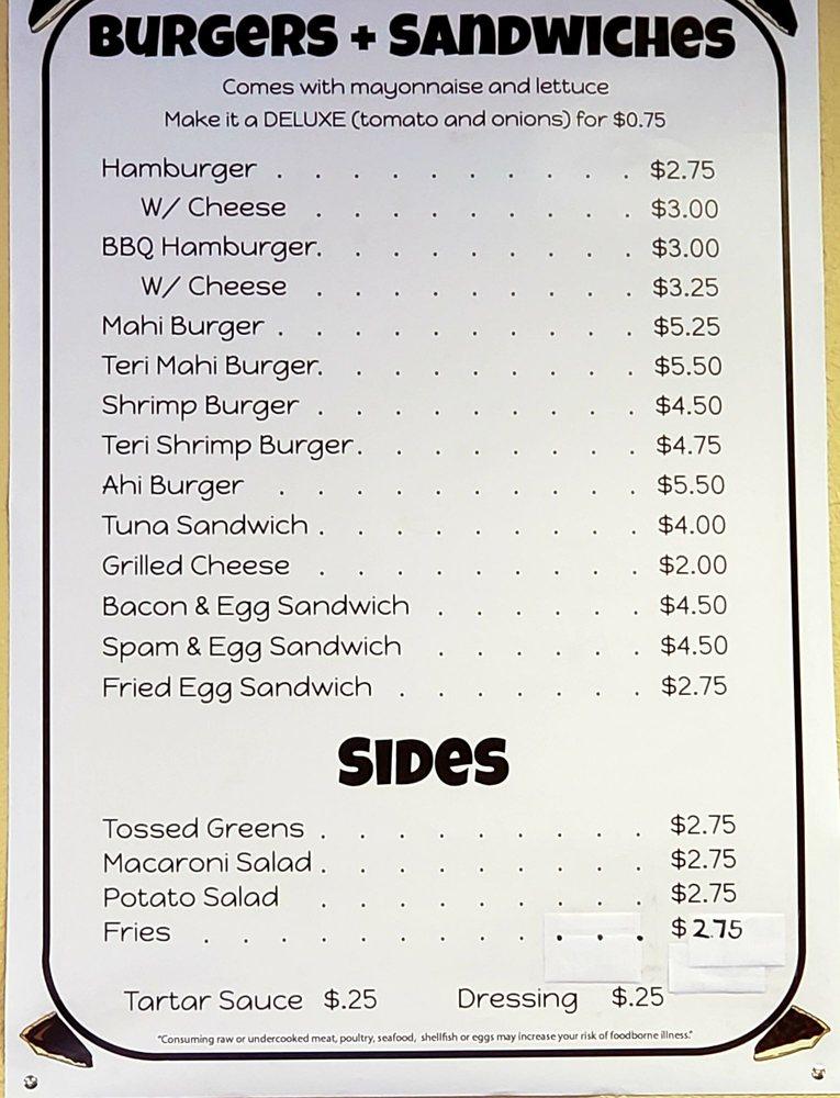 Menu at Tanya's Pies and Grill restaurant, Wahiawa