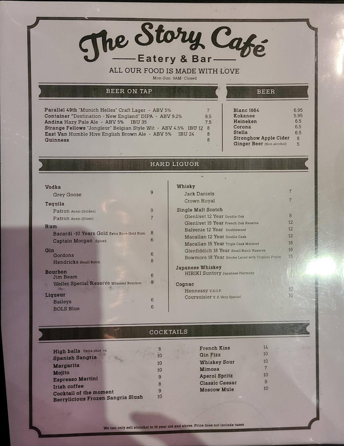 Menu at The Story Cafe Ltd., Richmond