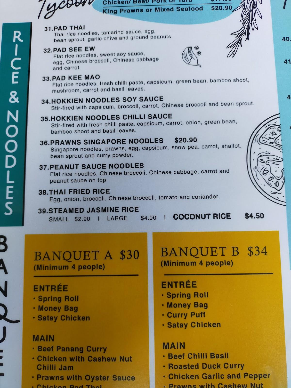 Menu at Tycoon Thai Express (Wyong) restaurant, Wyong
