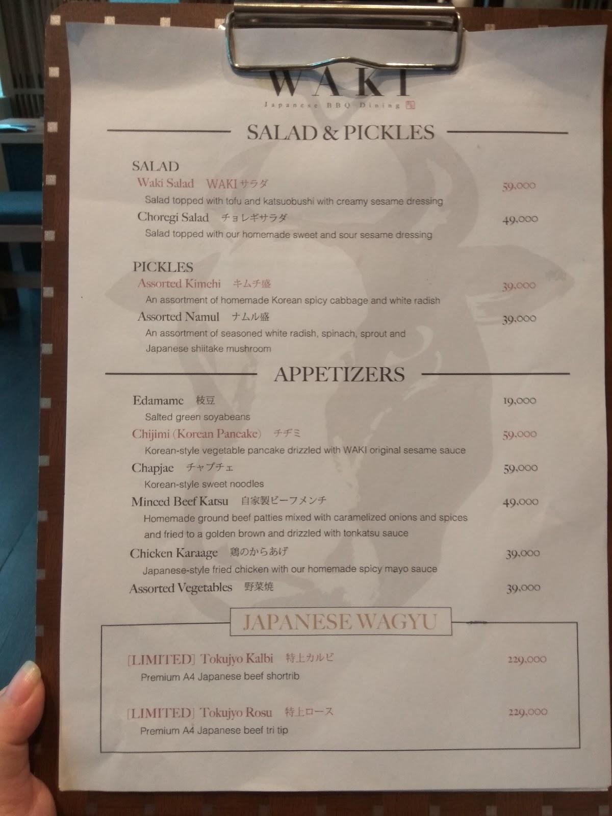 Menu at WAKI Japanese BBQ Dining, Jakarta