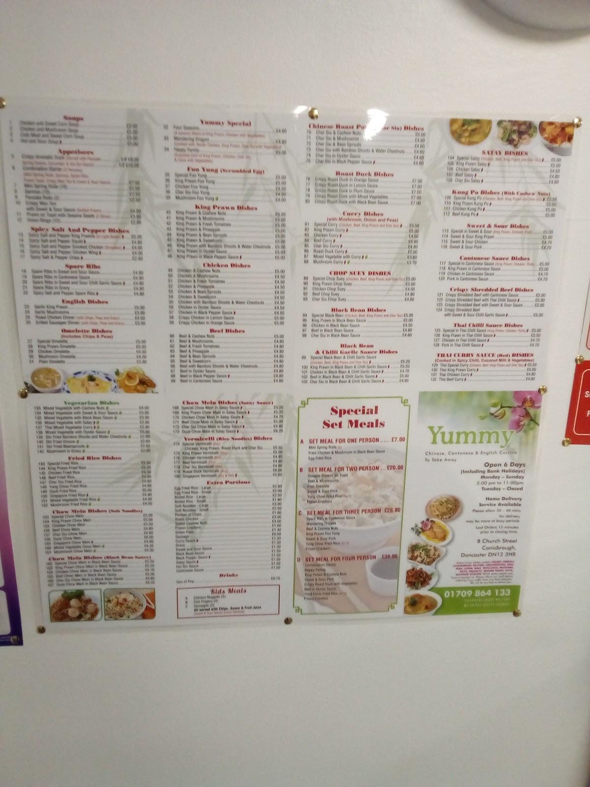 Menu at Yummy Chinese Take Away restaurant, Conisbrough