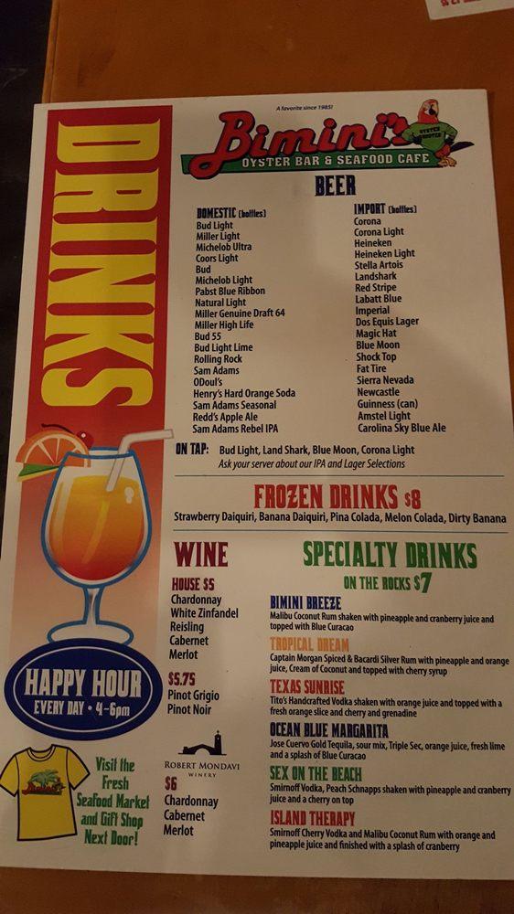 Menu at Bimini's Oyster Bar & Seafood Market - MYRTLE BEACH, Myrtle Beach