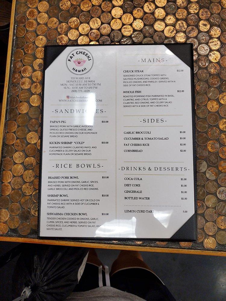 Menu at Fat Cheeks restaurant, Honolulu