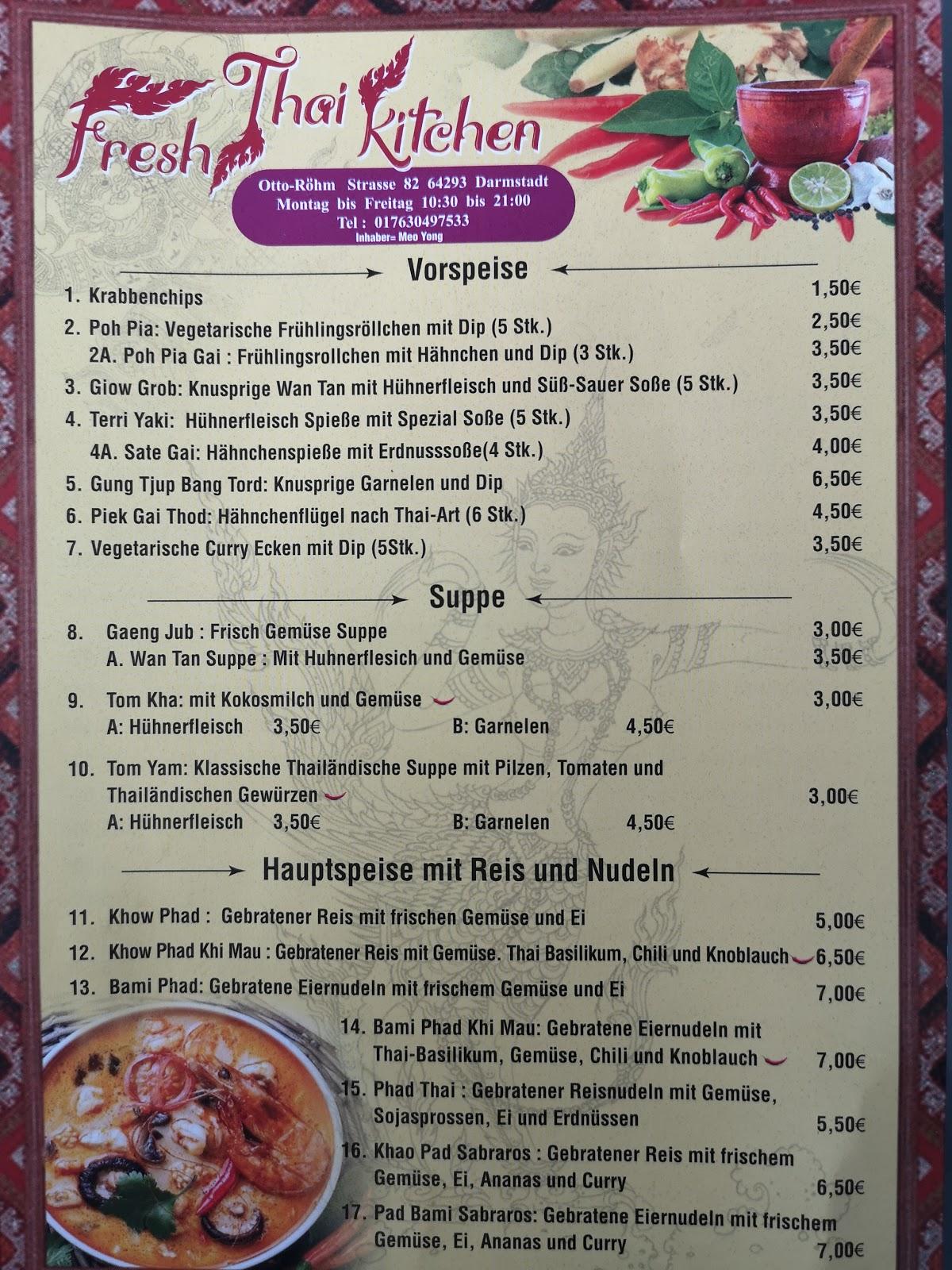 Speisekarte von Fresh Thai Kitchen restaurant, Darmstadt