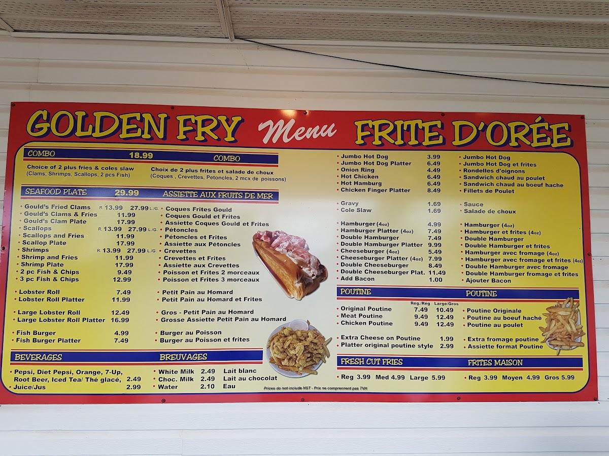 Menu at Golden Fry restaurant, Shediac