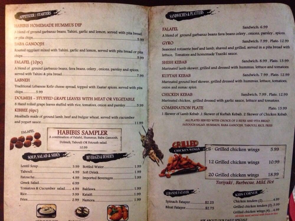 Menu at Habibi's Cafe & Pizzeria, Myrtle Beach