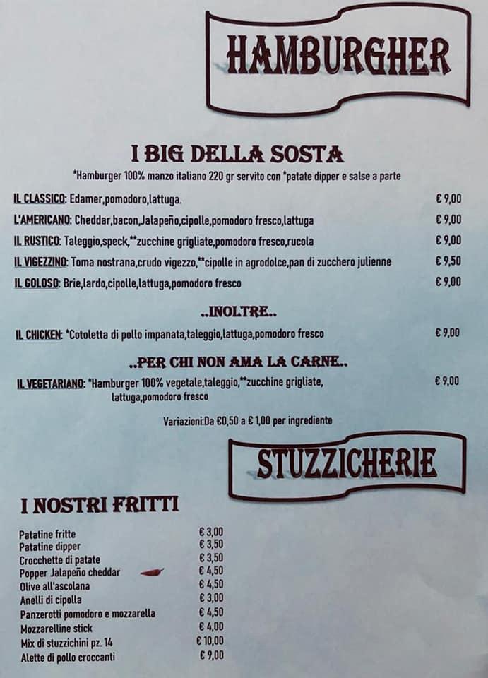 Menu at La Sosta restaurant, Malesco