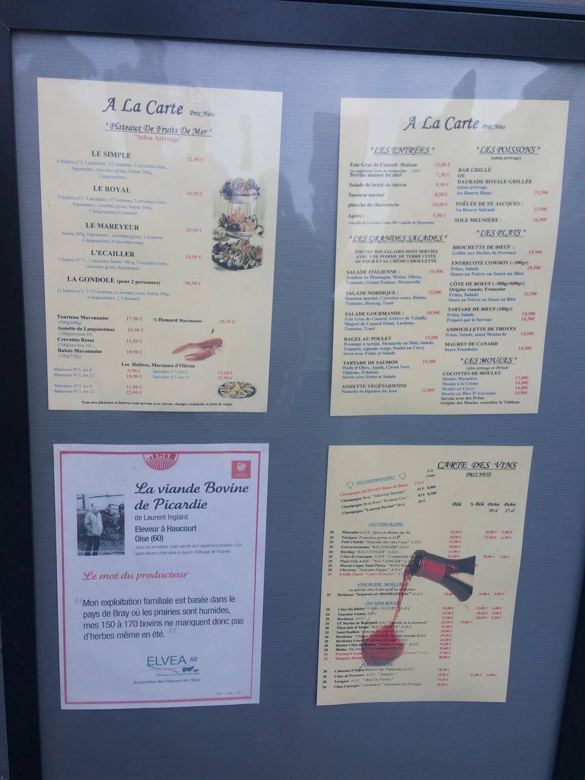 Carta del restaurante Le Commerce, Pierrefonds
