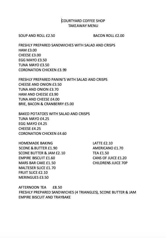 Menu at The Courtyard Coffee Shop cafe, Denny, Home Farm