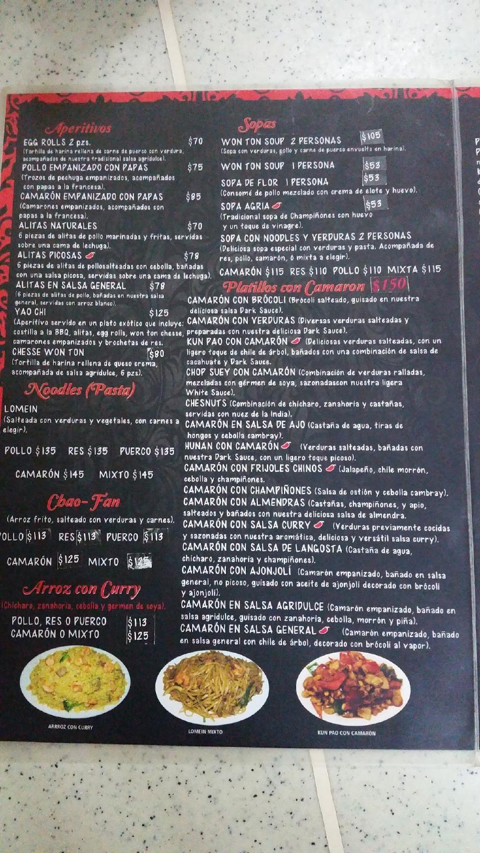 Carta del restaurante Chi-Palace Costa Azul, Acapulco, Cristóbal Colón 1