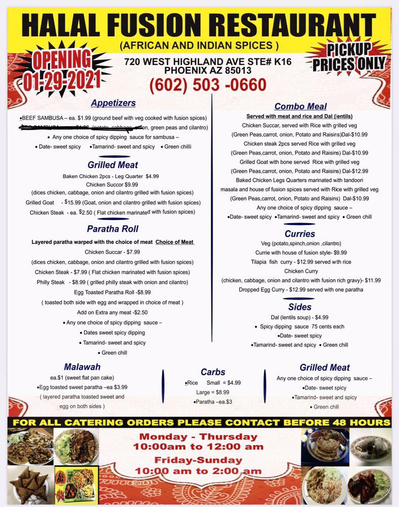 Menu at Halal Fusion Restaurant, Phoenix