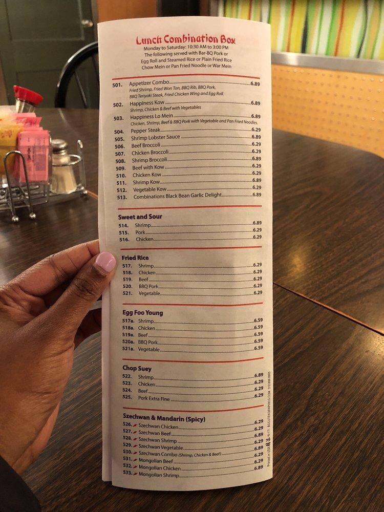 Menu at Happiness restaurant, Chicago, S Halsted St