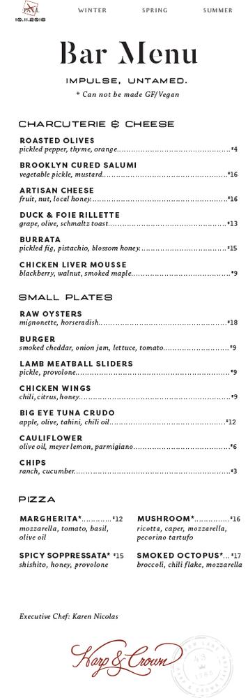 Menu at Harp & Crown restaurant, Philadelphia