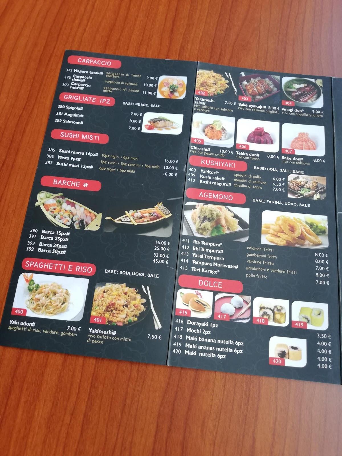 Menu at Jin Hao restaurant, Rome
