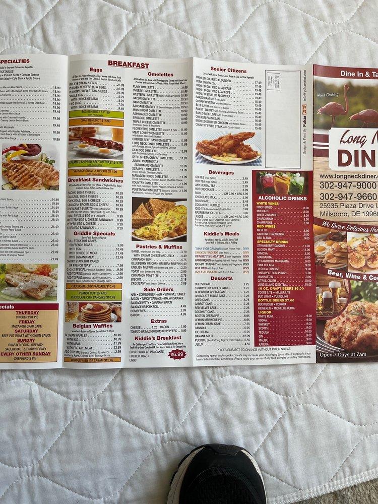 Menu at Long Neck Diner restaurant, Long Neck, Plaza Drive #6