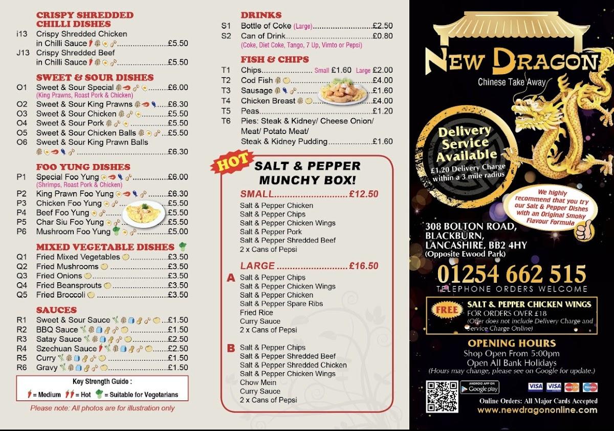 Menu at New Dragon Chinese Restaurant, Blackburn, 308 Bolton Rd