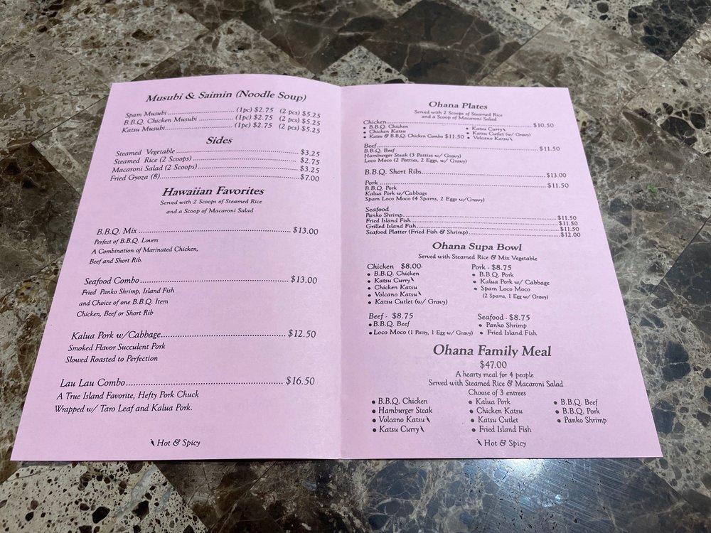 Menu at Ohana Hawaiian BBQ Pleasant Hill, Pleasant Hill