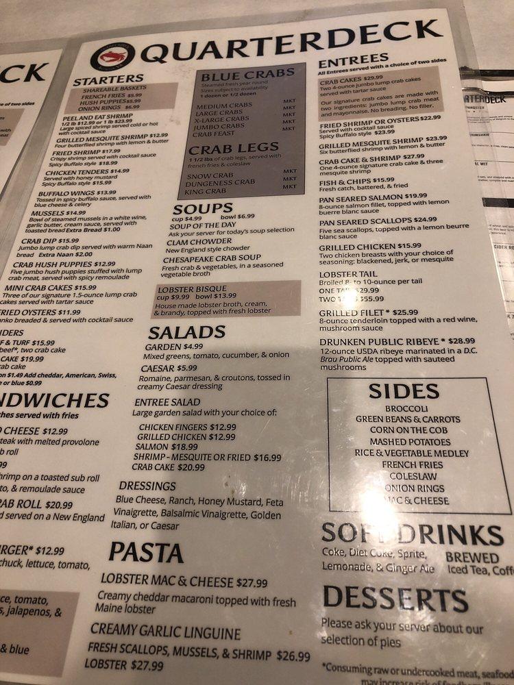 Menu at Quarterdeck restaurant, Arlington