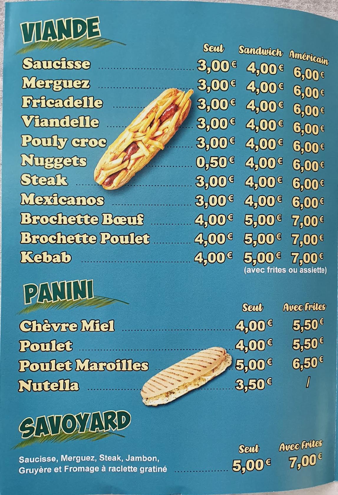 Menu at Shery's Frites restaurant, Courchelettes