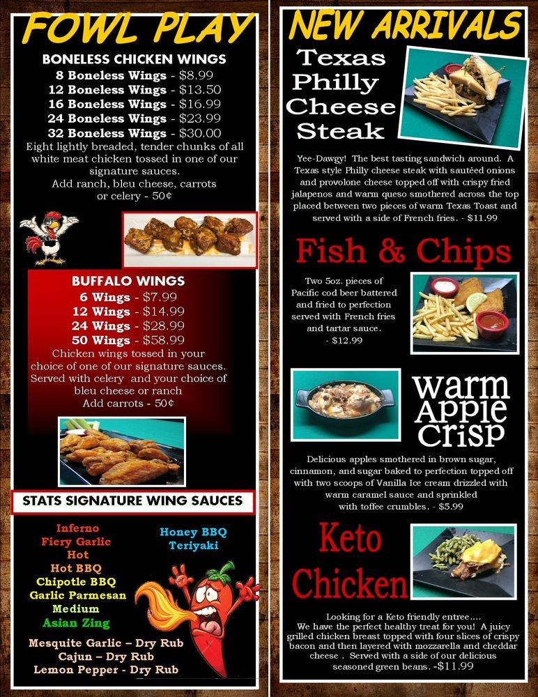 Menu at Stats pub & bar, Houston