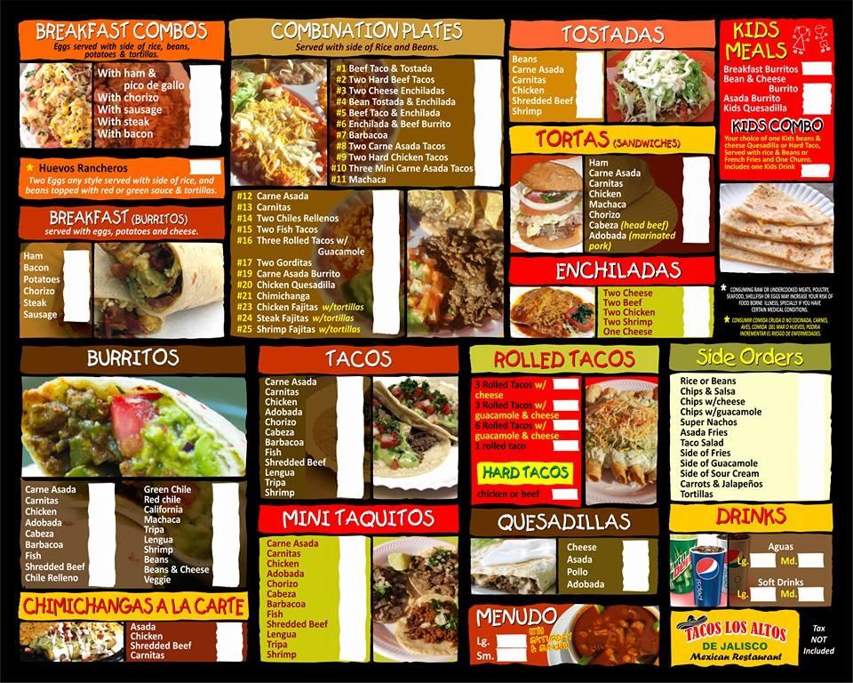 Menu at Tacos Los Altos restaurant, Flagstaff, E Rte 66