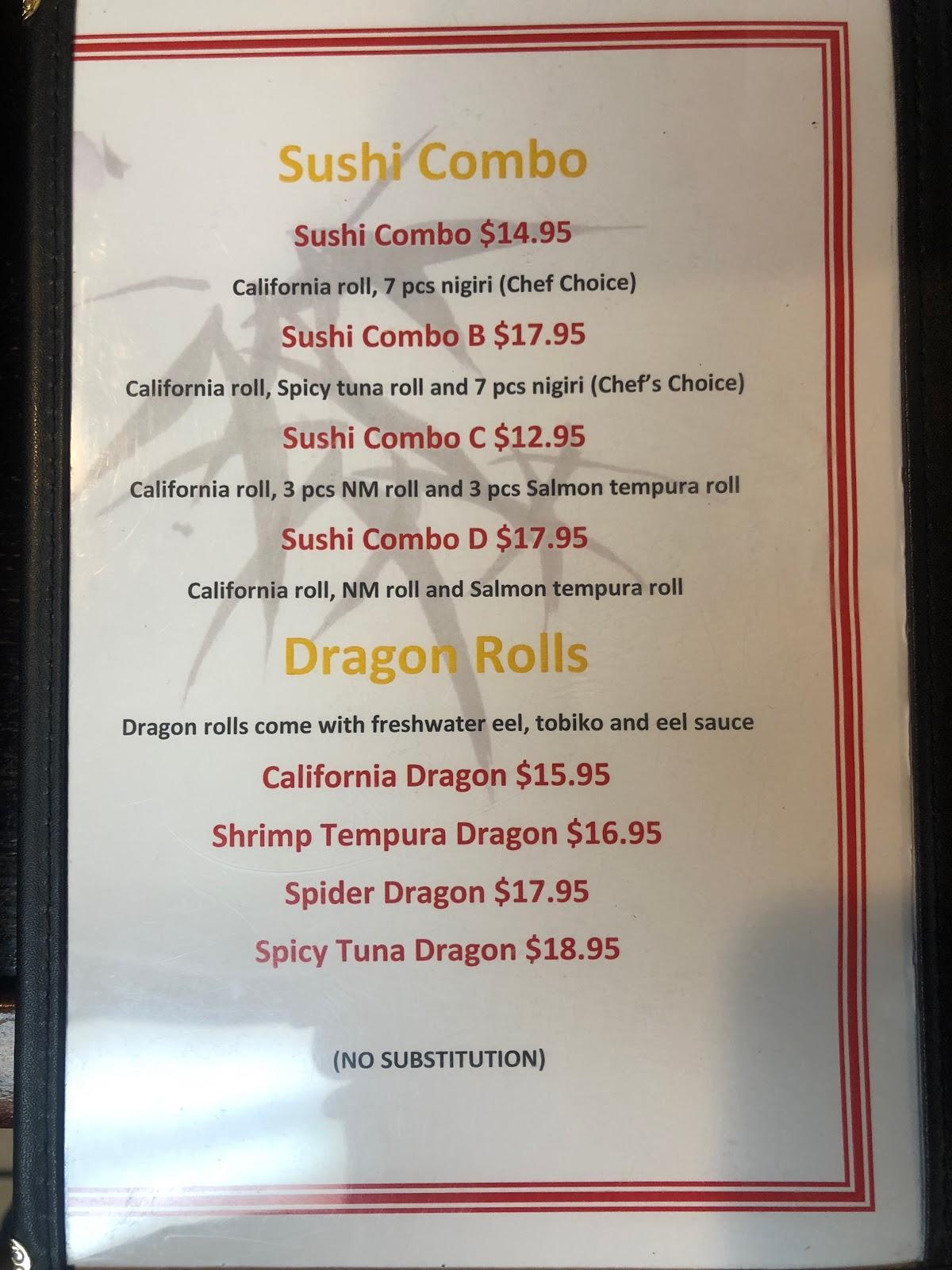 Menu at Thai City restaurant, Portales