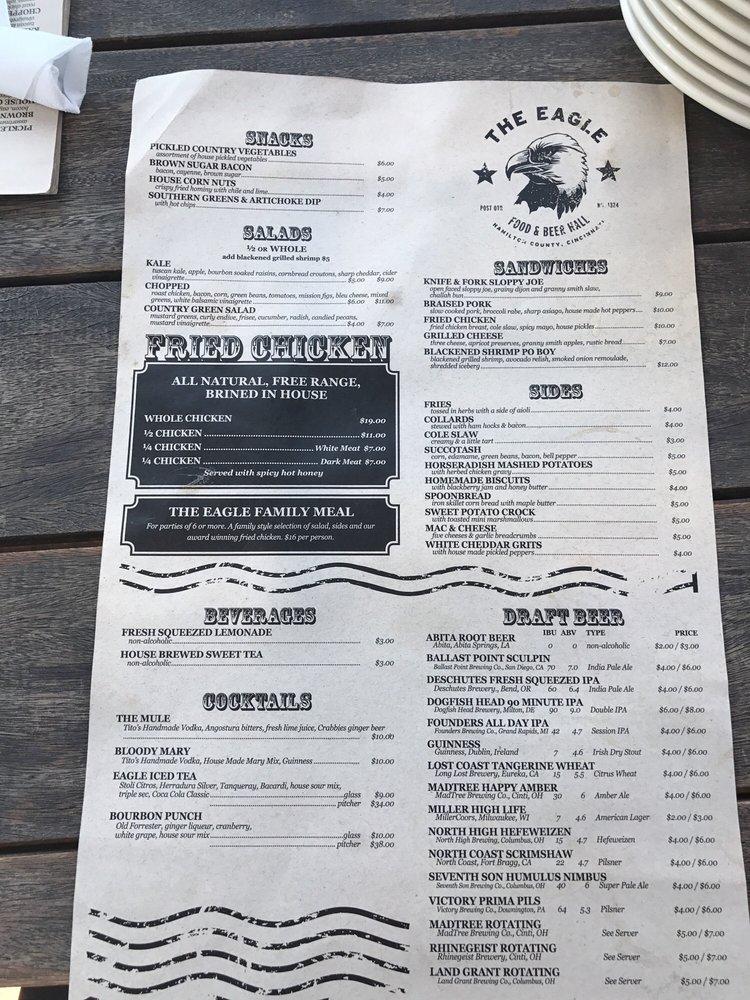 Menu at The Eagle restaurant, Columbus, 790 N High St