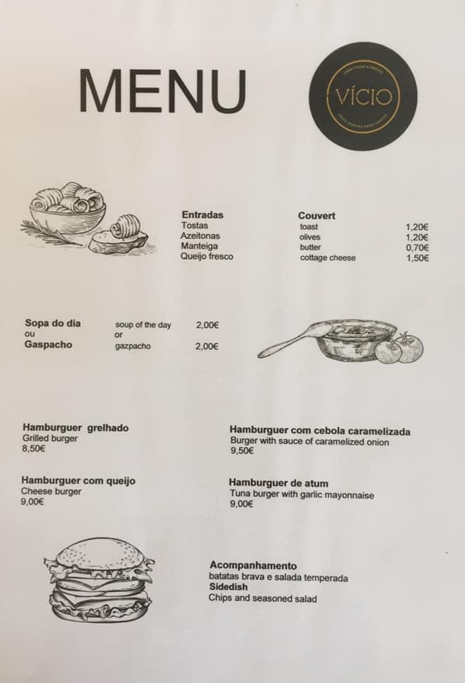 Menu at Vício restaurant, Lisbon