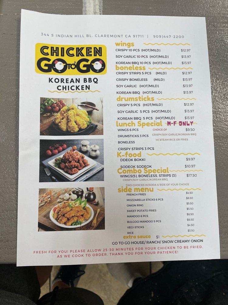 Menu at Go to Go Chicken restaurant, Claremont