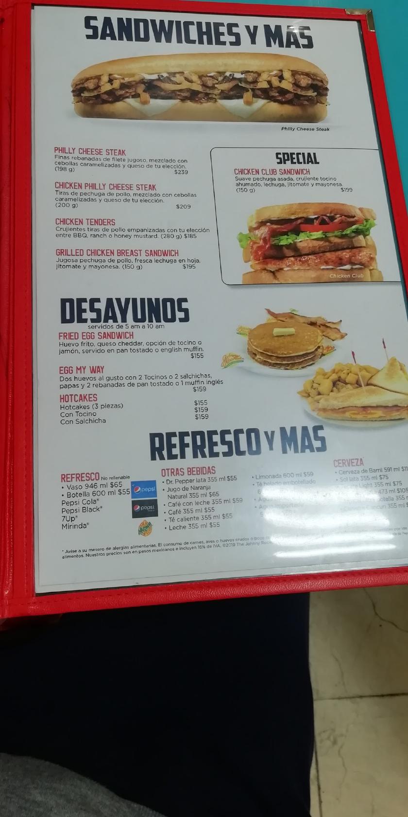 Menu at Johnny Rockets restaurant, Cancún, Terminal 3