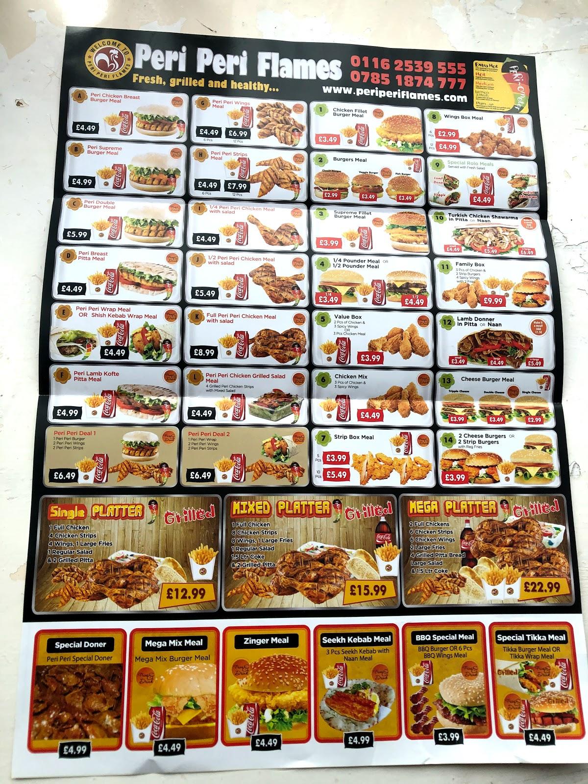 Menu at Peri Peri Flames, Leicester, Midland House