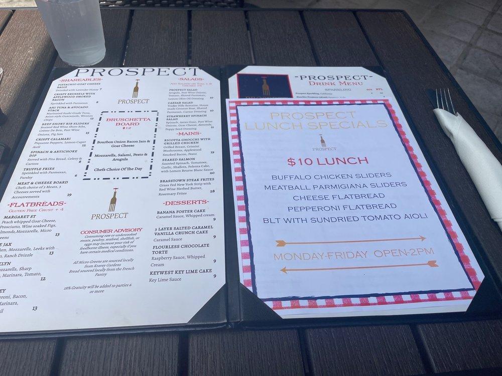 Menu at Prospect five points pub & bar, Jacksonville, Margaret St