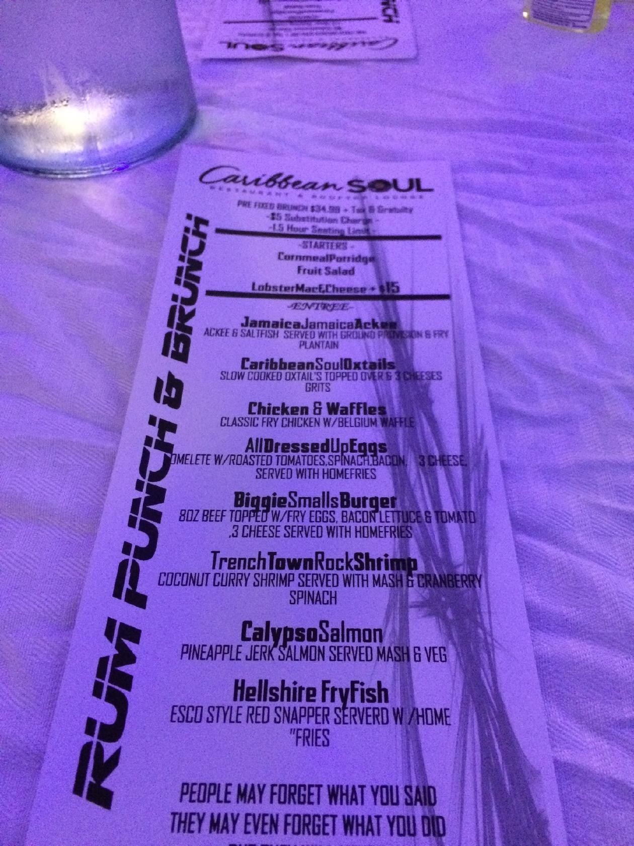 Menu at Caribbean Soul restaurant, Woodmere, 234-04 Merrick Blvd