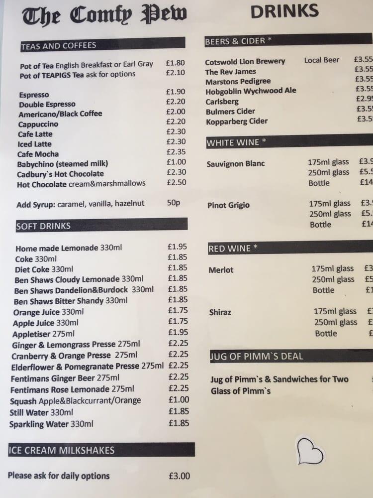 Menu at Comfy Pew Cafe Bistro, Gloucester