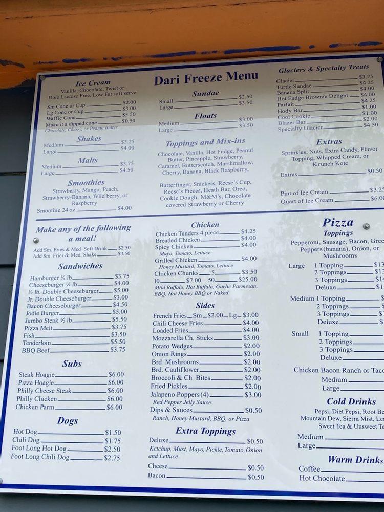Menu at Dari Freeze restaurant, West Manchester