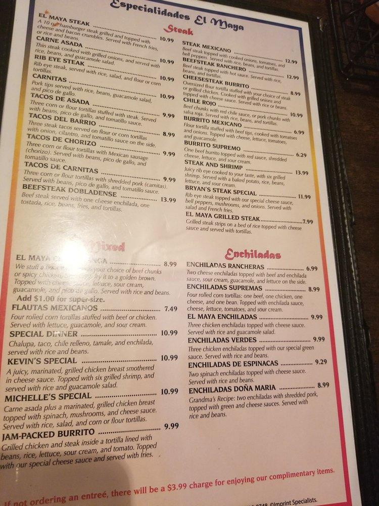 Menu at El Maya Mexican Cuisine Fairview restaurant, Fairview