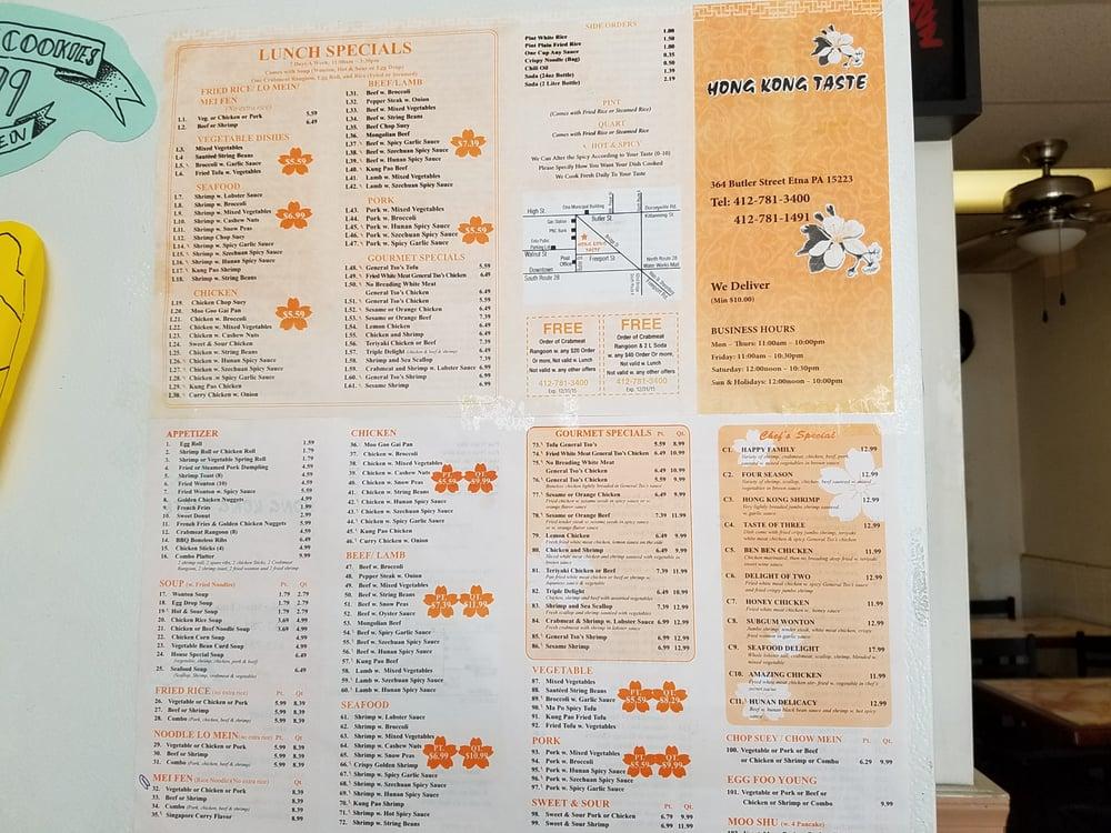 Menu at Hong Kong Taste restaurant, Pittsburgh