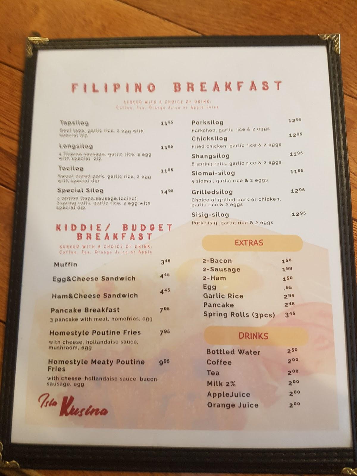 Menu at Isla Kusina International Cuisine restaurant, Sydney