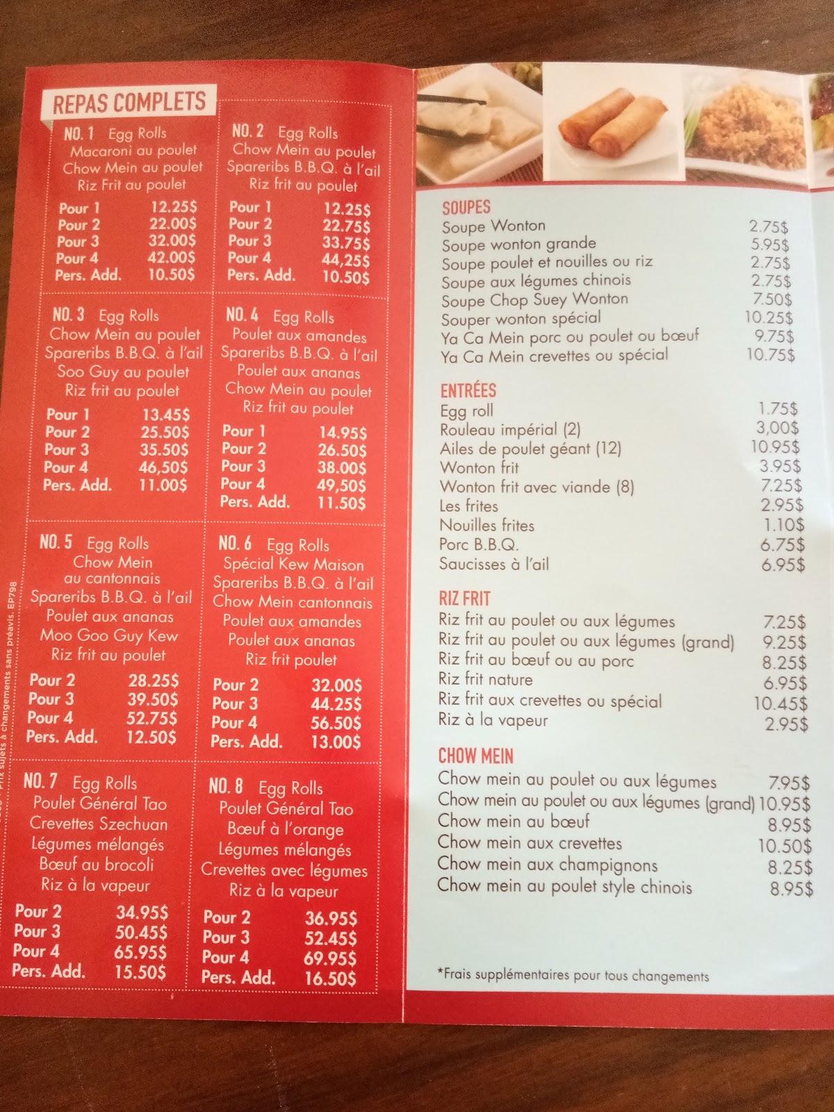 Menu au Jardins Sai Woo restaurant, Saint-Constant