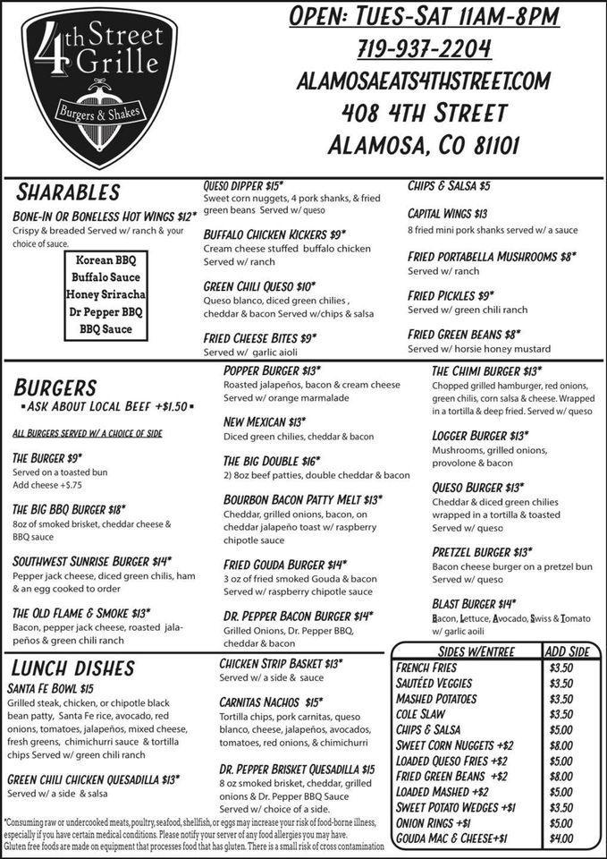 Menu at 4th Street Grille restaurant, Alamosa, 408 Fourth St