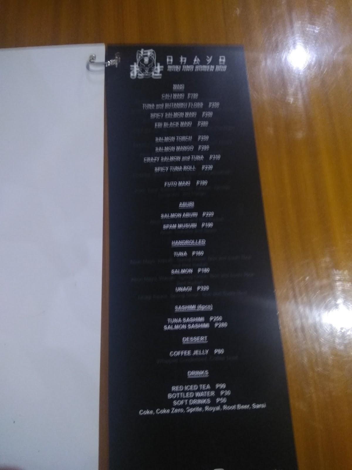 Menu at Ohayo Granada Japanese Comfort Food restaurant, Quezon City
