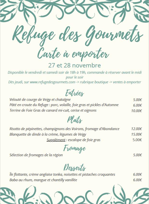 Menu au REFUGE DES GOURMETS restaurant, Machilly