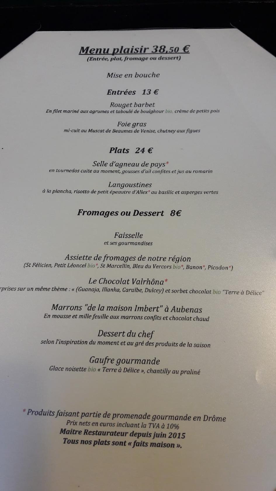 Menu at Restaurant La Fontaine, Cliousclat