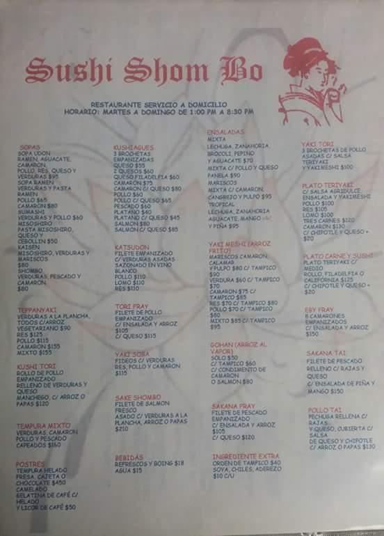 Menu at Sushi Shombo restaurant, Mexico City