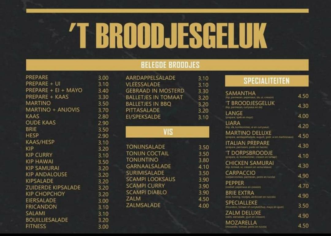 Menu at 'T Broodjesgeluk, Beveren