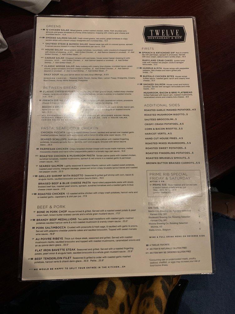 Menu at Twelve Restaurant & Bar, Wichita